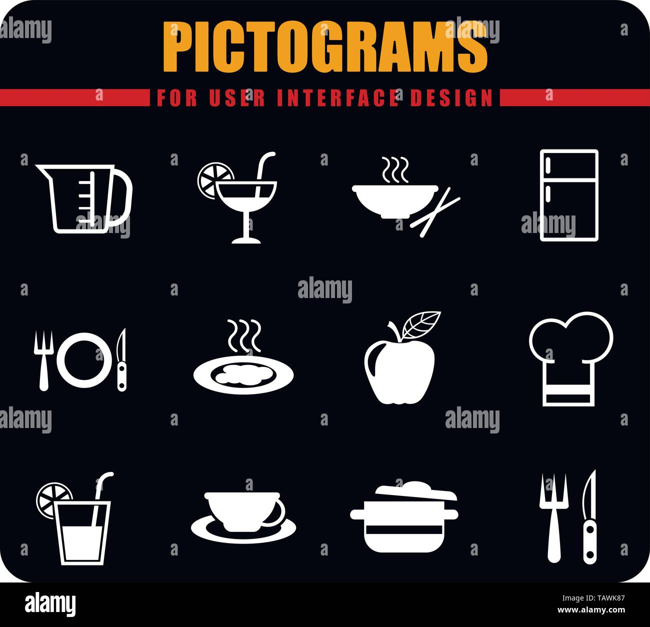 kitchen professional vector pictograms for user interface design Stock ...