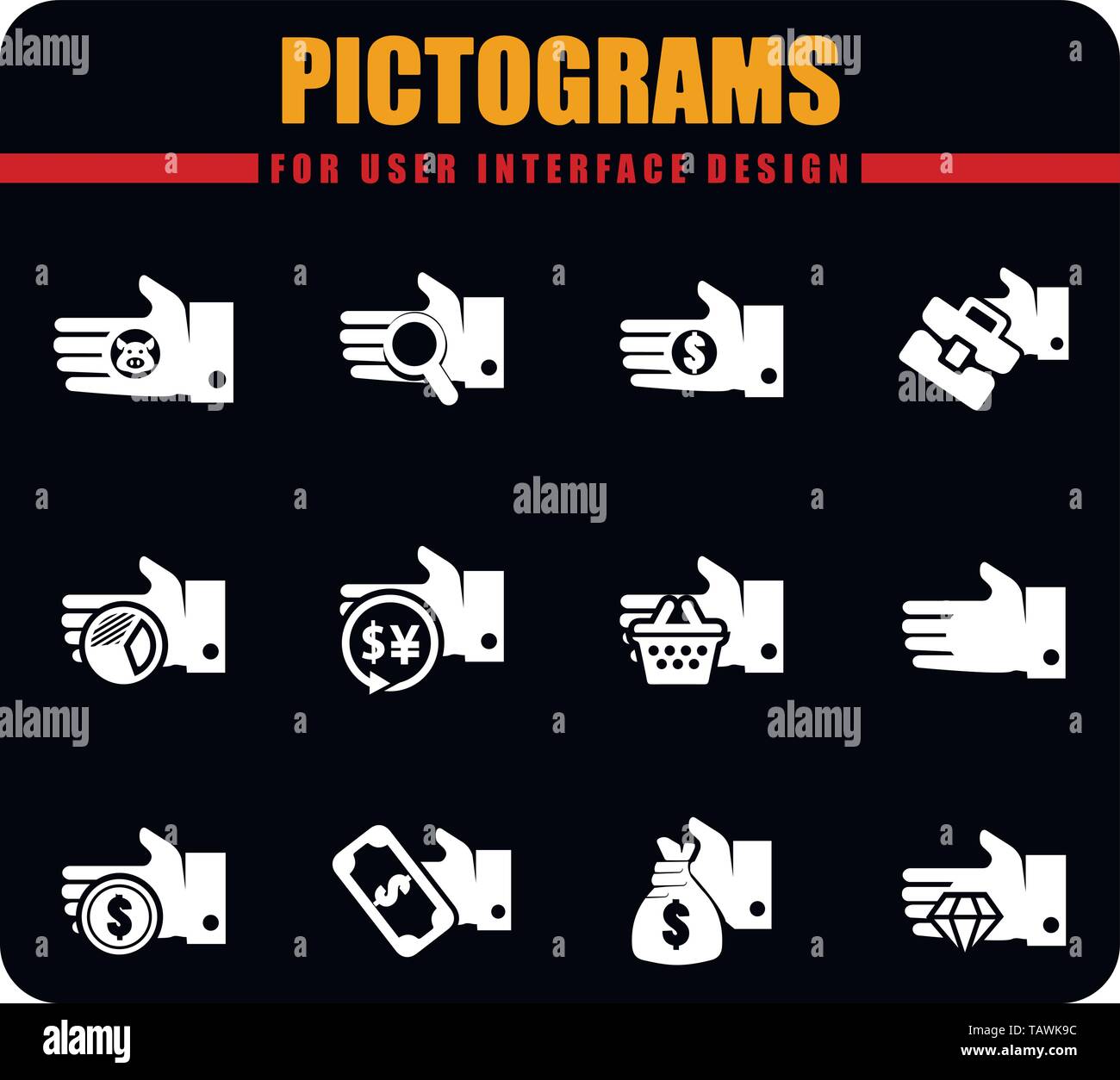 Hand and money vector icons for user interface design Stock Vector ...