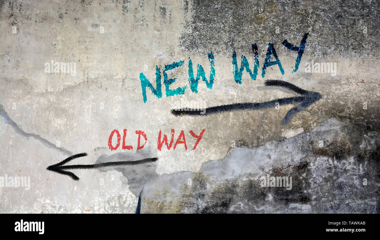 Wall Graffiti the Direction Wy to NEW WAY versus OLD WAY Stock Photo ...