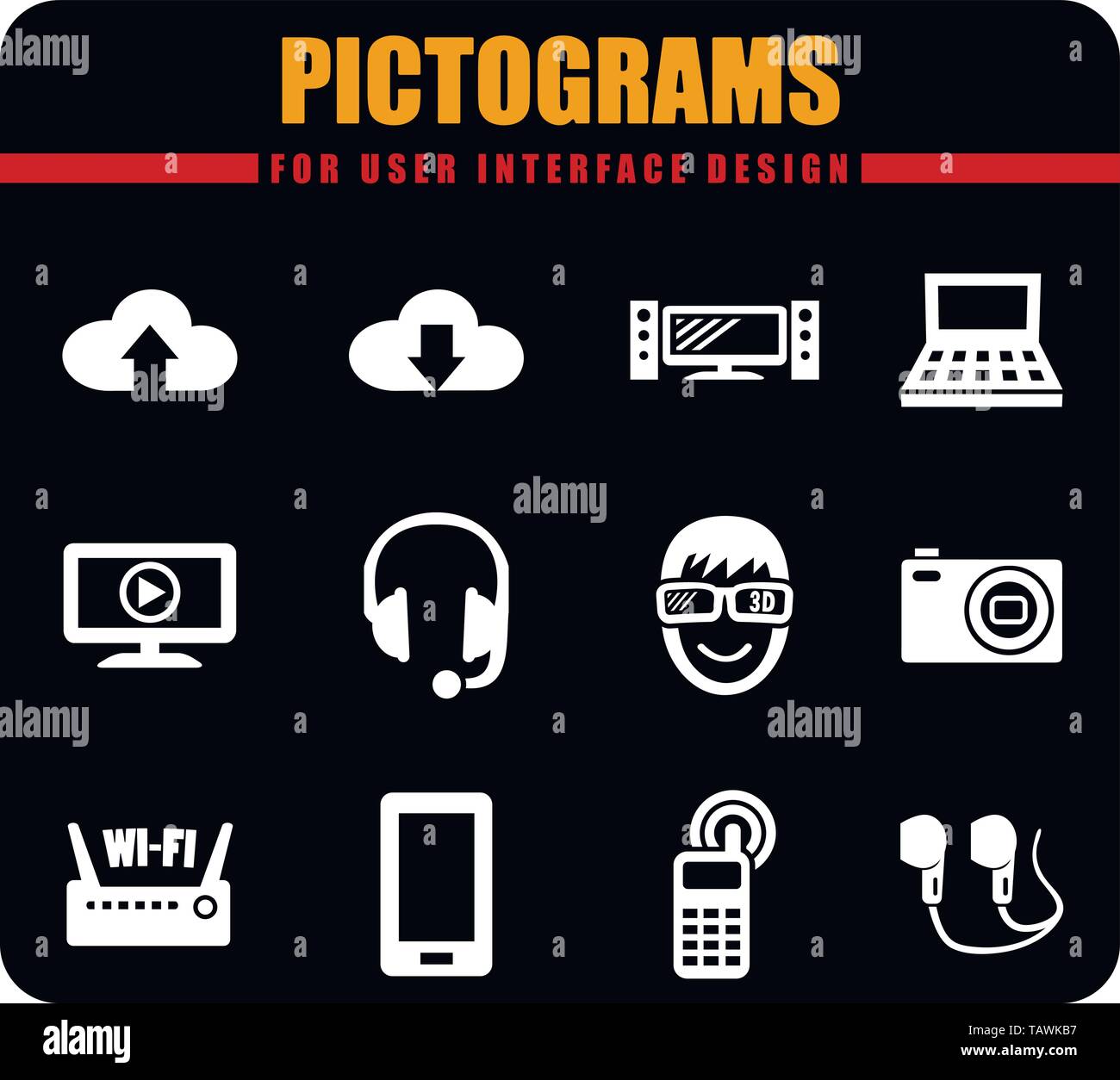 Hi tech professional vector pictograms for user interface design Stock ...