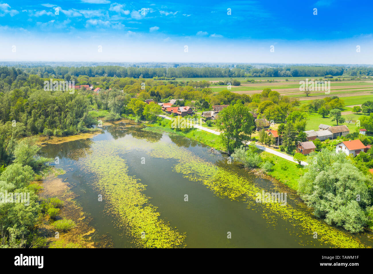 Rural Croatia, beautiful countryside landscape in nature park Lonjsko ...