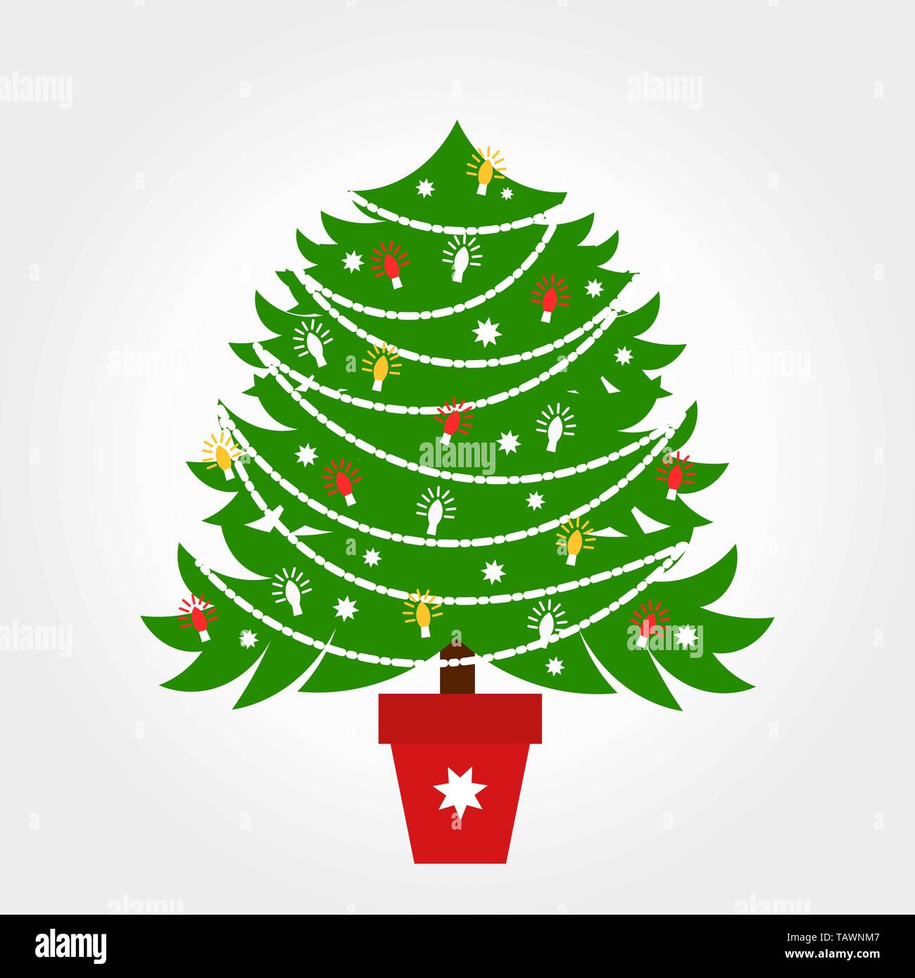 Decorated Christmas tree with lights. Vector illustration Stock Vector ...