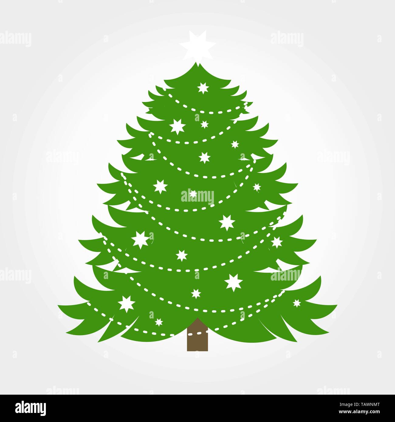 Green Christmas tree with white ornaments. Vector illustration Stock ...