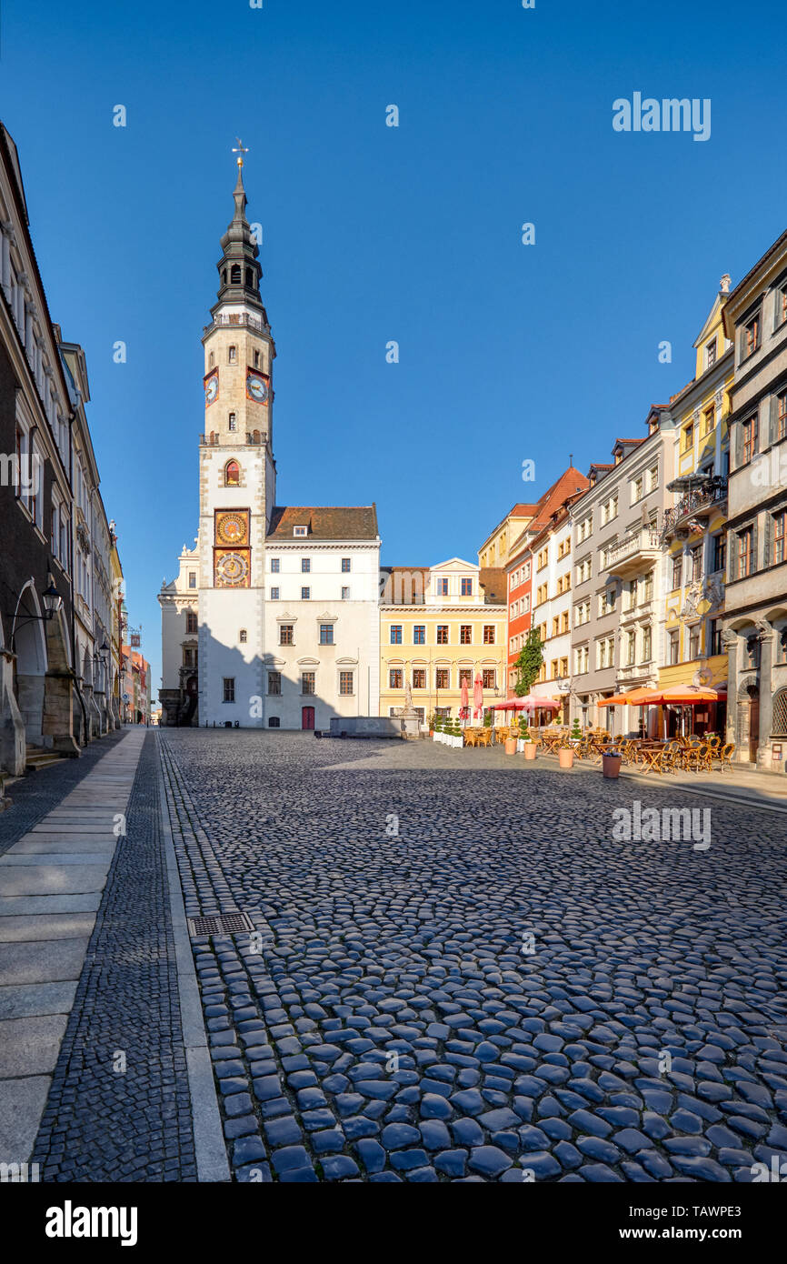 Goerlitz, Germany, historical houses and church on main square in the ...
