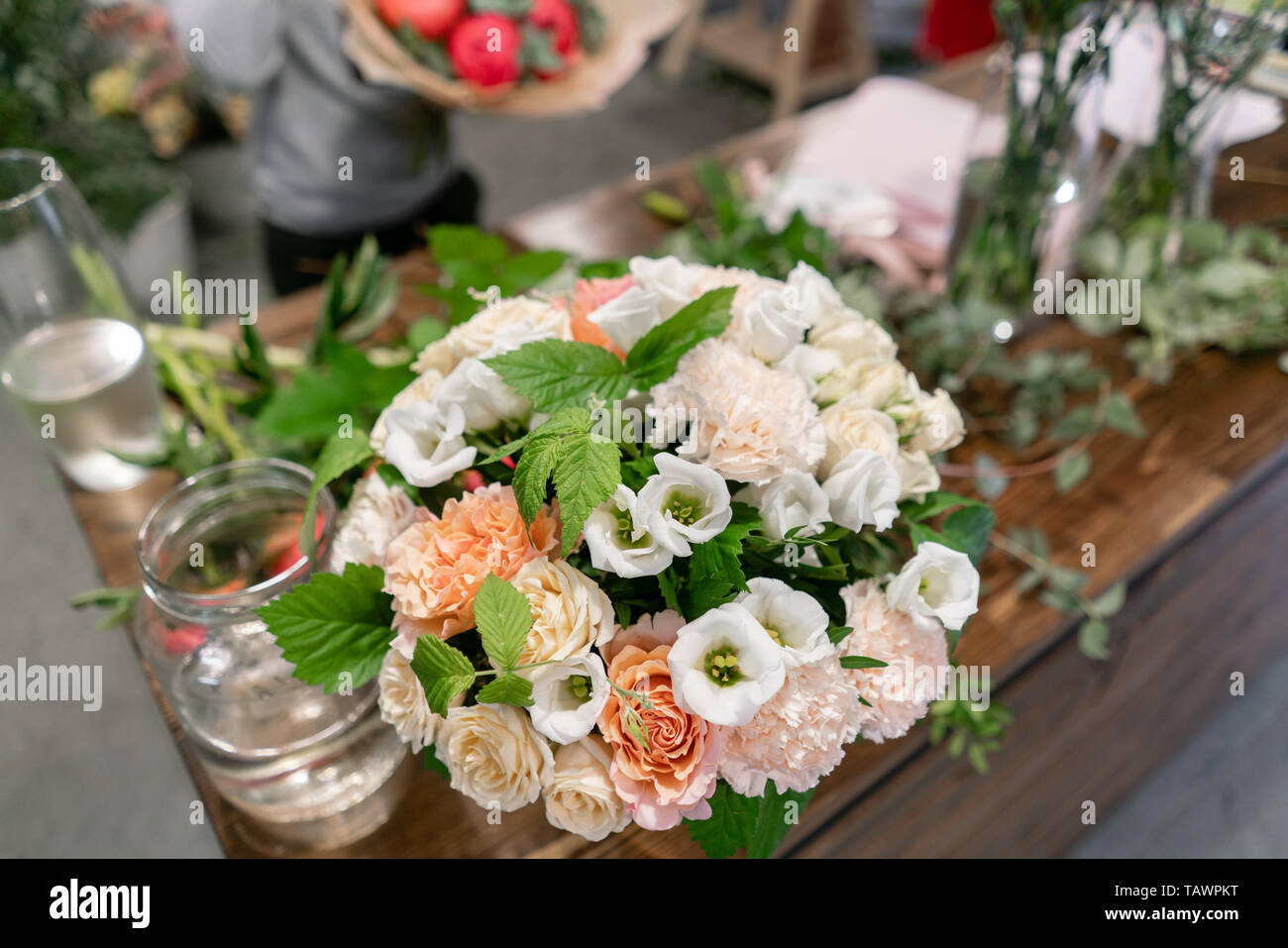 education in the school of floristry. Master class on making bouquets ...