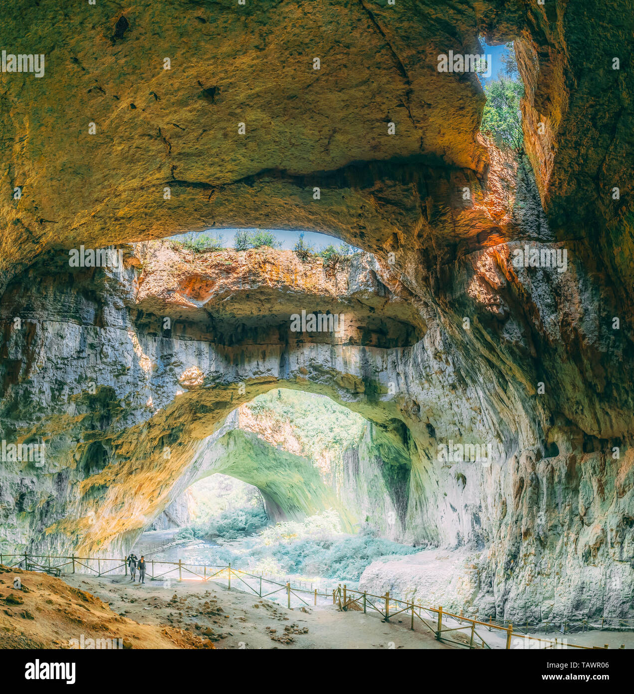 Panoramic view inside the Devetashka Cave near Devetaki village and ...