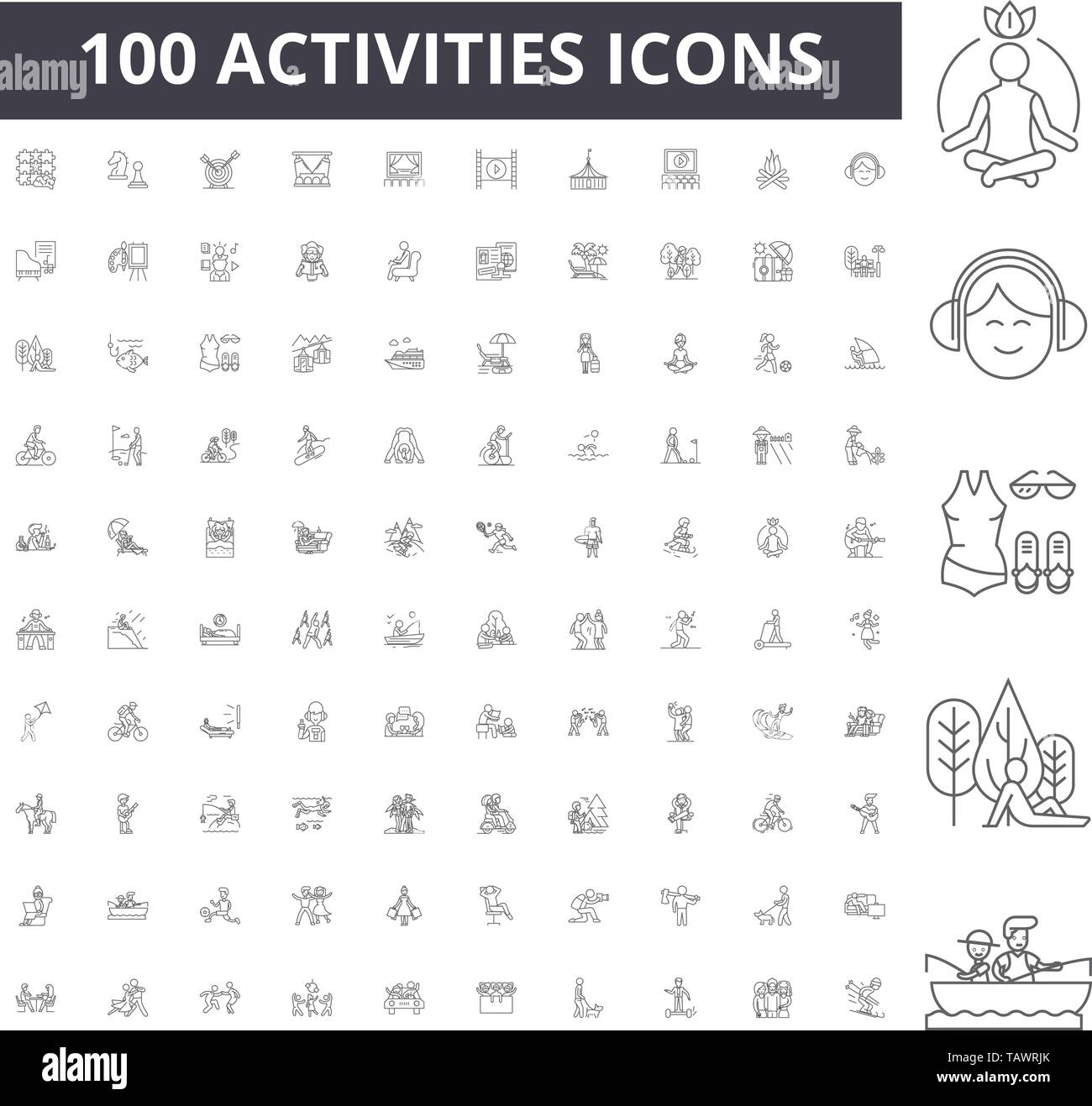 Activities line icons, signs, vector set, outline concept illustration ...