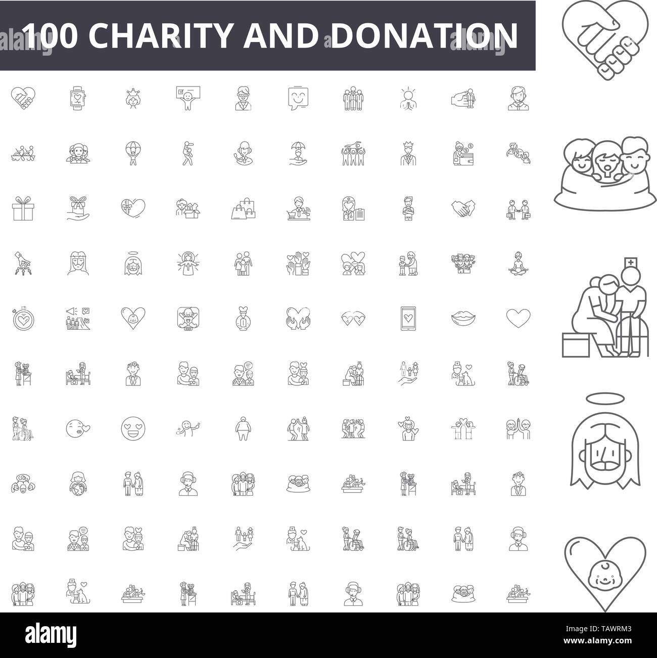 Charity and donation line icons, signs, vector set, outline ...