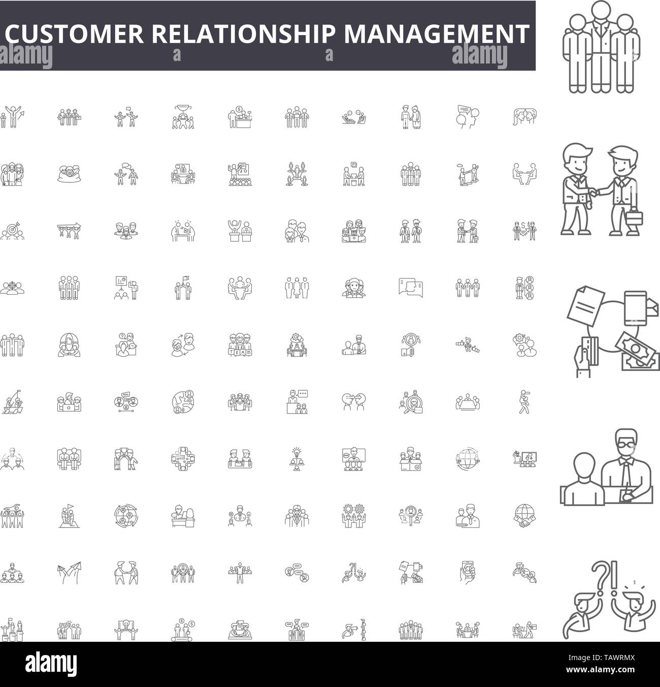 Customer relationship management line icons, signs, vector set, outline ...