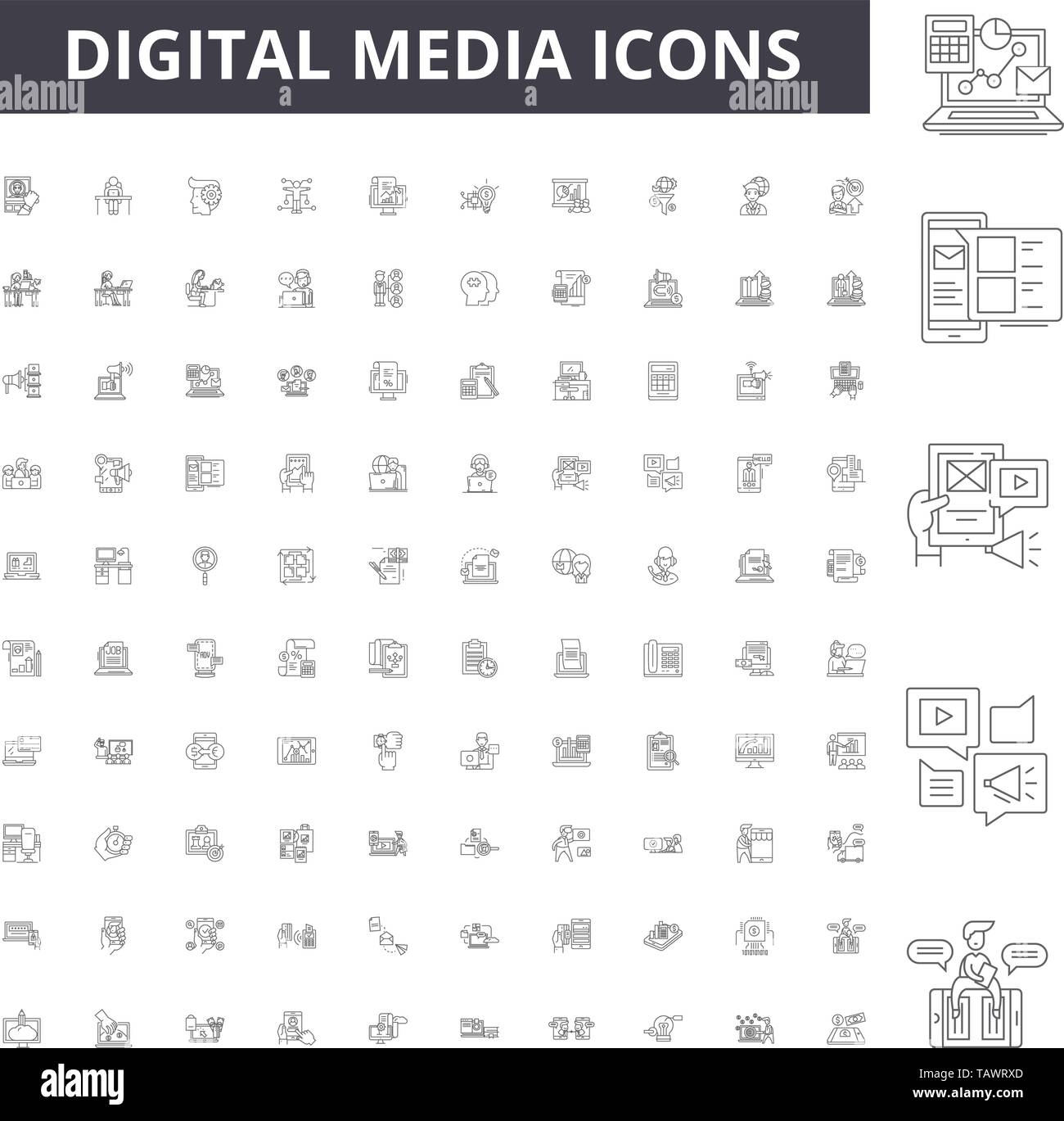 Digital media line icons, signs, vector set, outline illustration ...