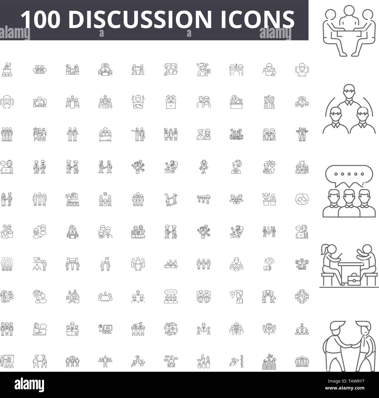 Discussion line icons, signs, vector set, outline illustration concept ...