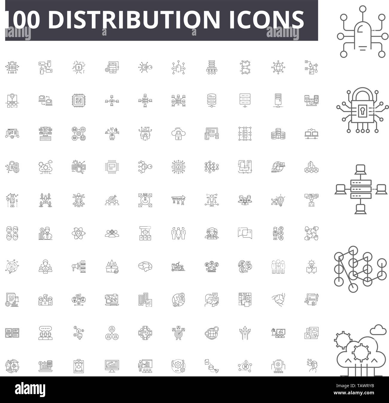 Distribution line icons, signs, vector set, outline illustration ...