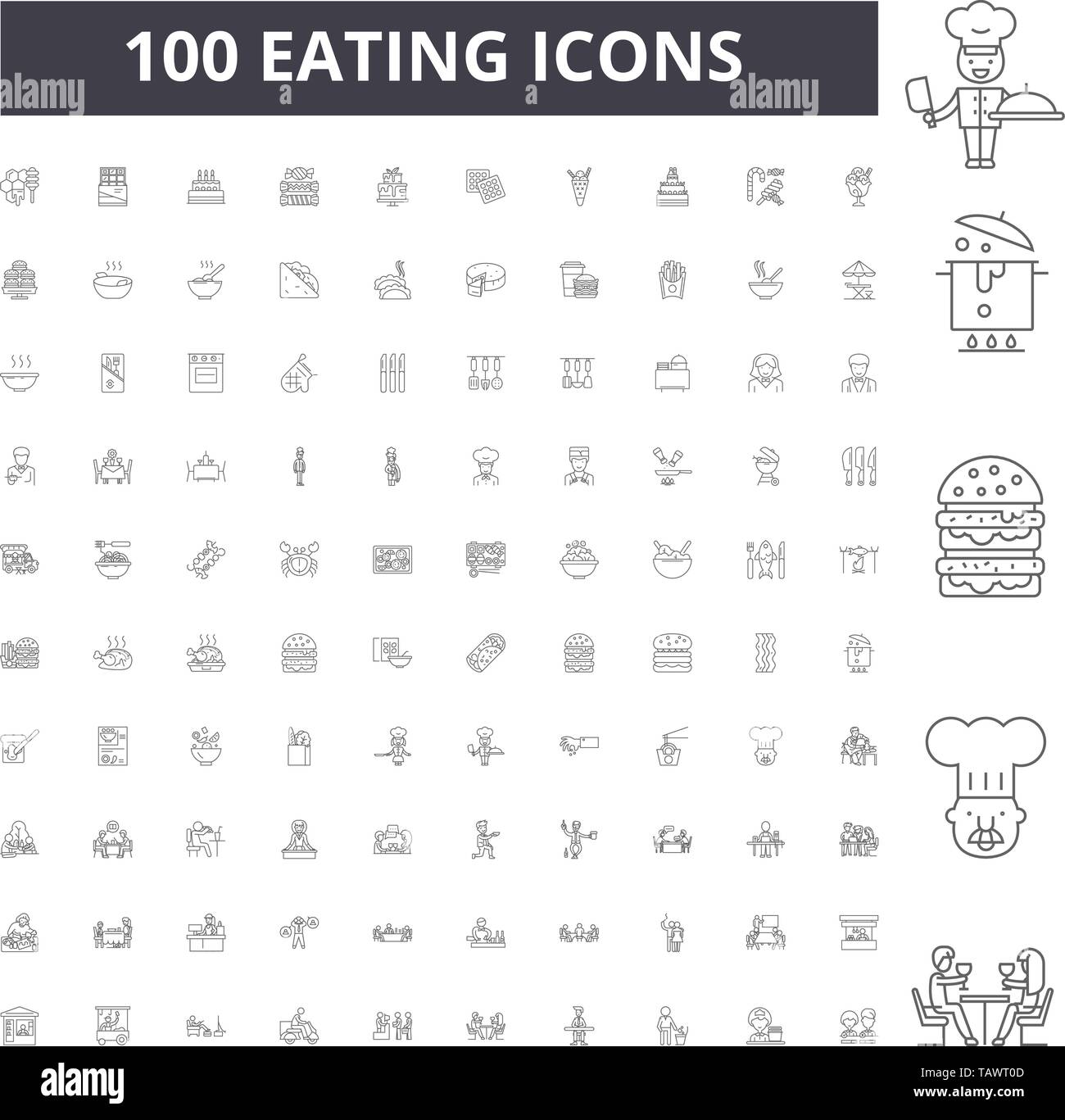 Eating line icons, signs, vector set, outline illustration concept ...