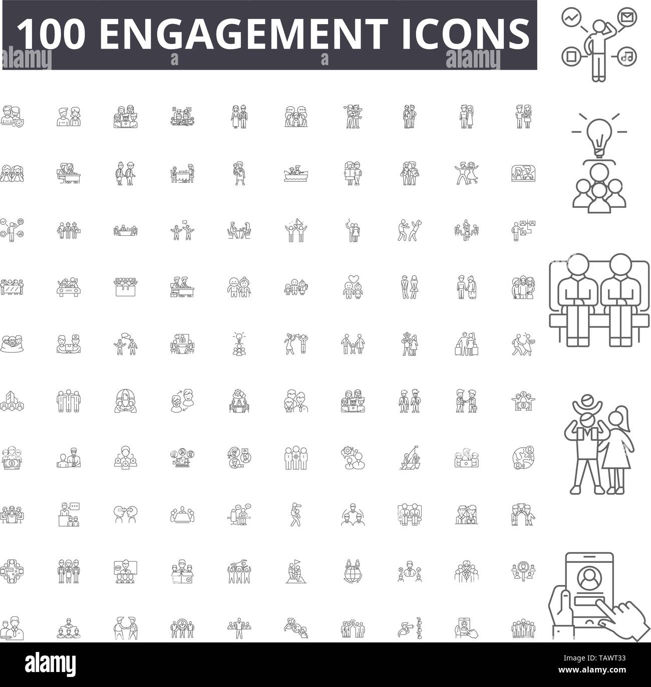 Engagement line icons, signs, vector set, outline illustration concept ...
