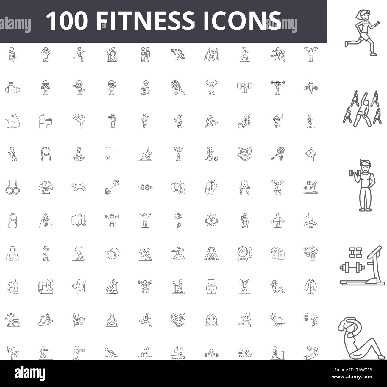 Fitness line icons, signs, vector set, outline illustration concept ...