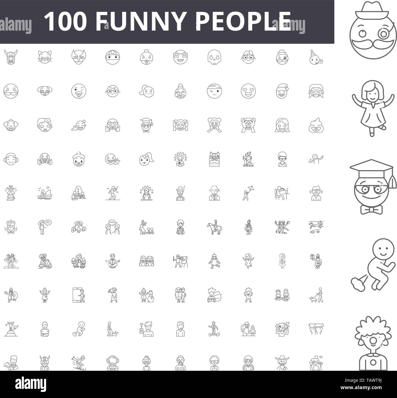 Funny people line icons, signs, vector set, outline illustration ...