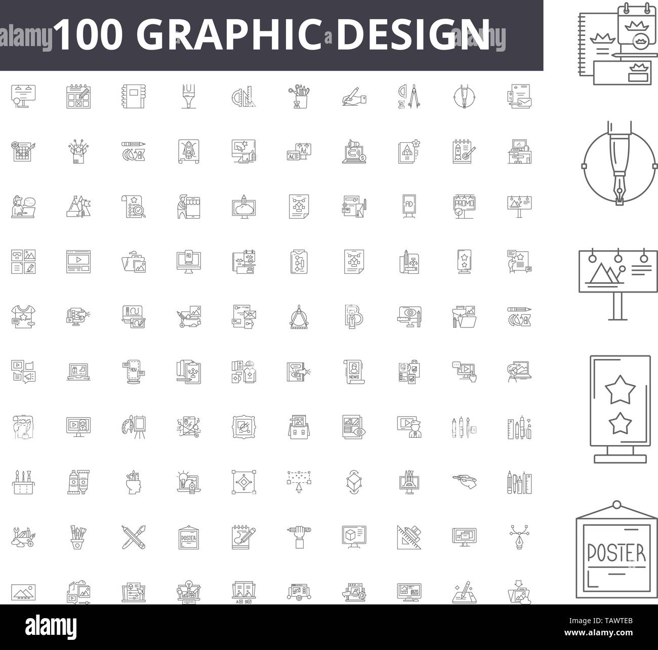 Graphic design line icons, signs, vector set, outline illustration ...