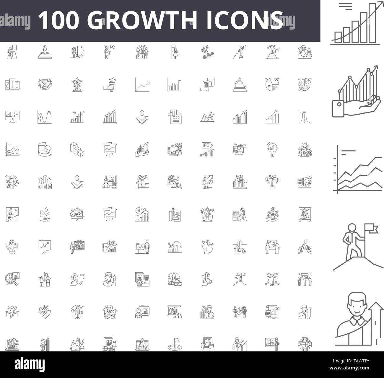 Growth line icons, signs, vector set, outline illustration concept ...