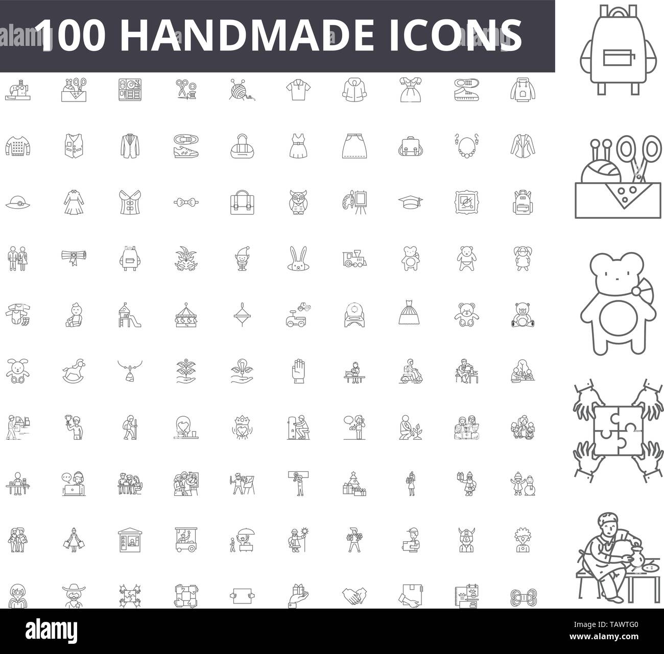 Handmade line icons, signs, vector set, outline illustration concept ...