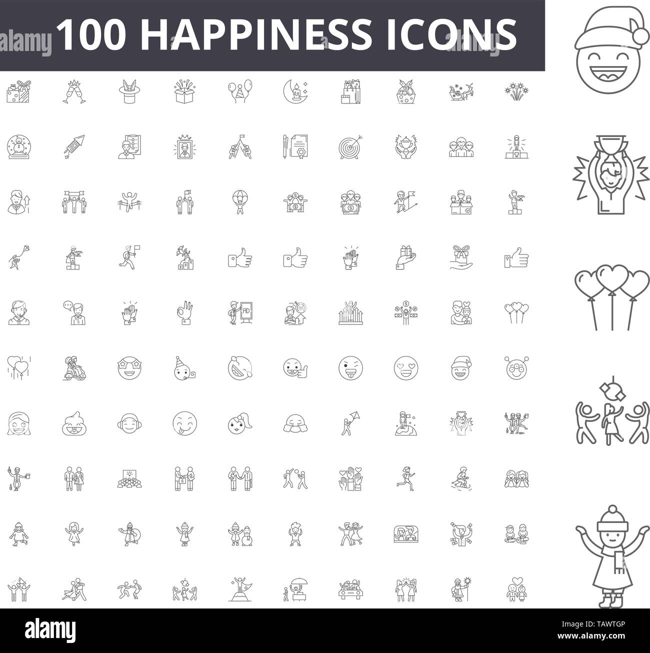 Happiness line icons, signs, vector set, outline illustration concept ...