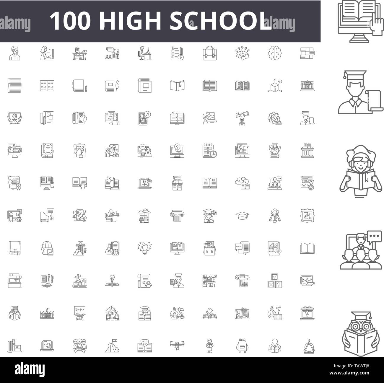 High school line icons, signs, vector set, outline illustration concept ...
