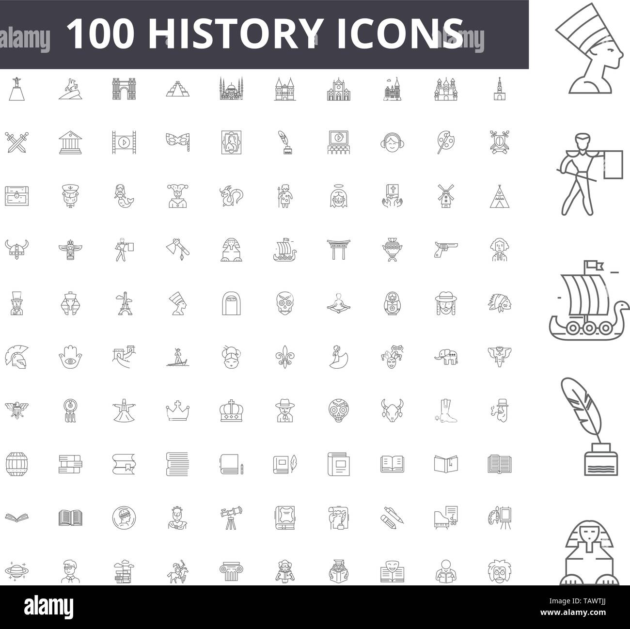 History line icons, signs, vector set, outline illustration concept ...