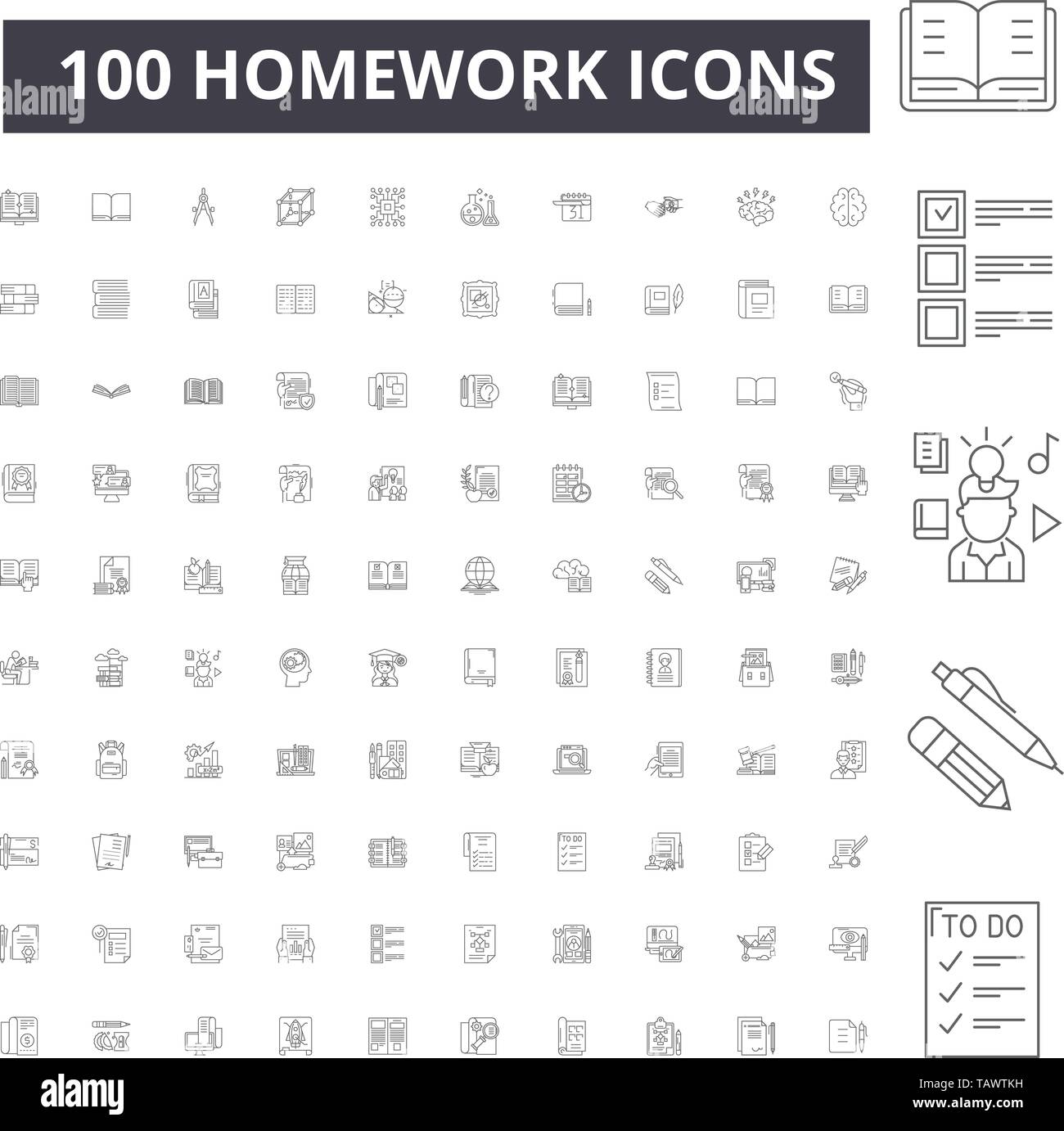 Homework line icons, signs, vector set, outline illustration concept ...