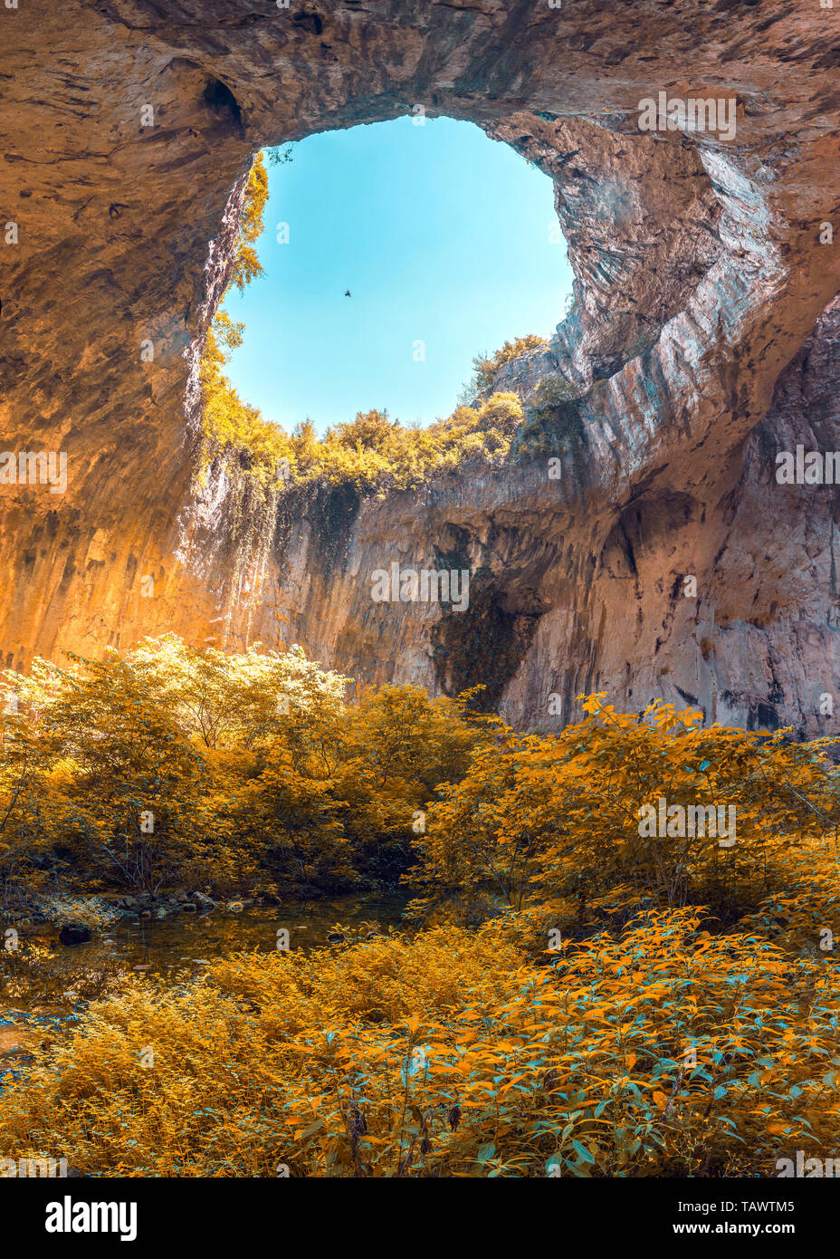 Panoramic view inside the Devetashka Cave near Devetaki village and ...