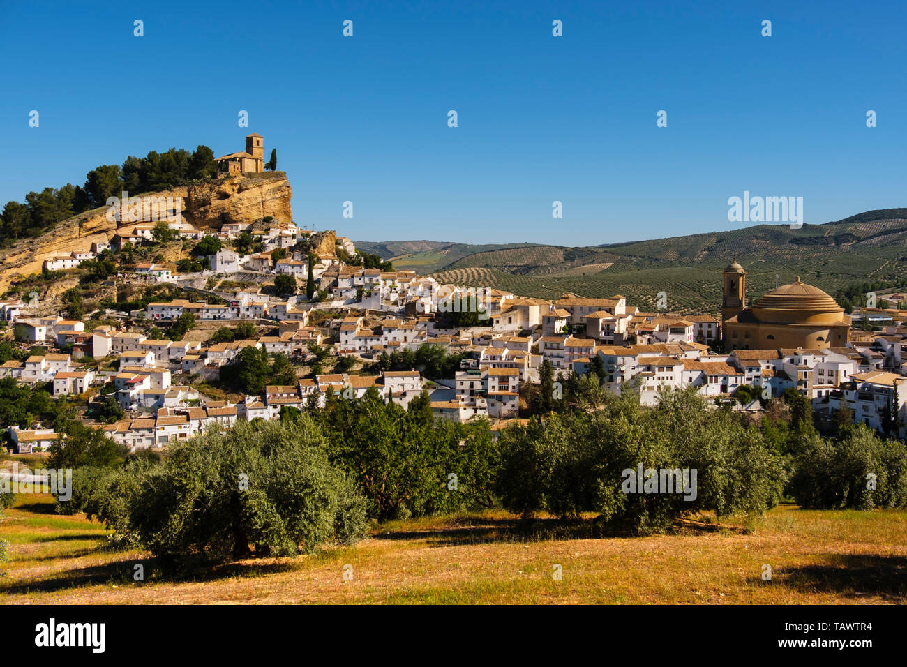 Panoramic view typical Andalusian village of Montefrio. Granada ...