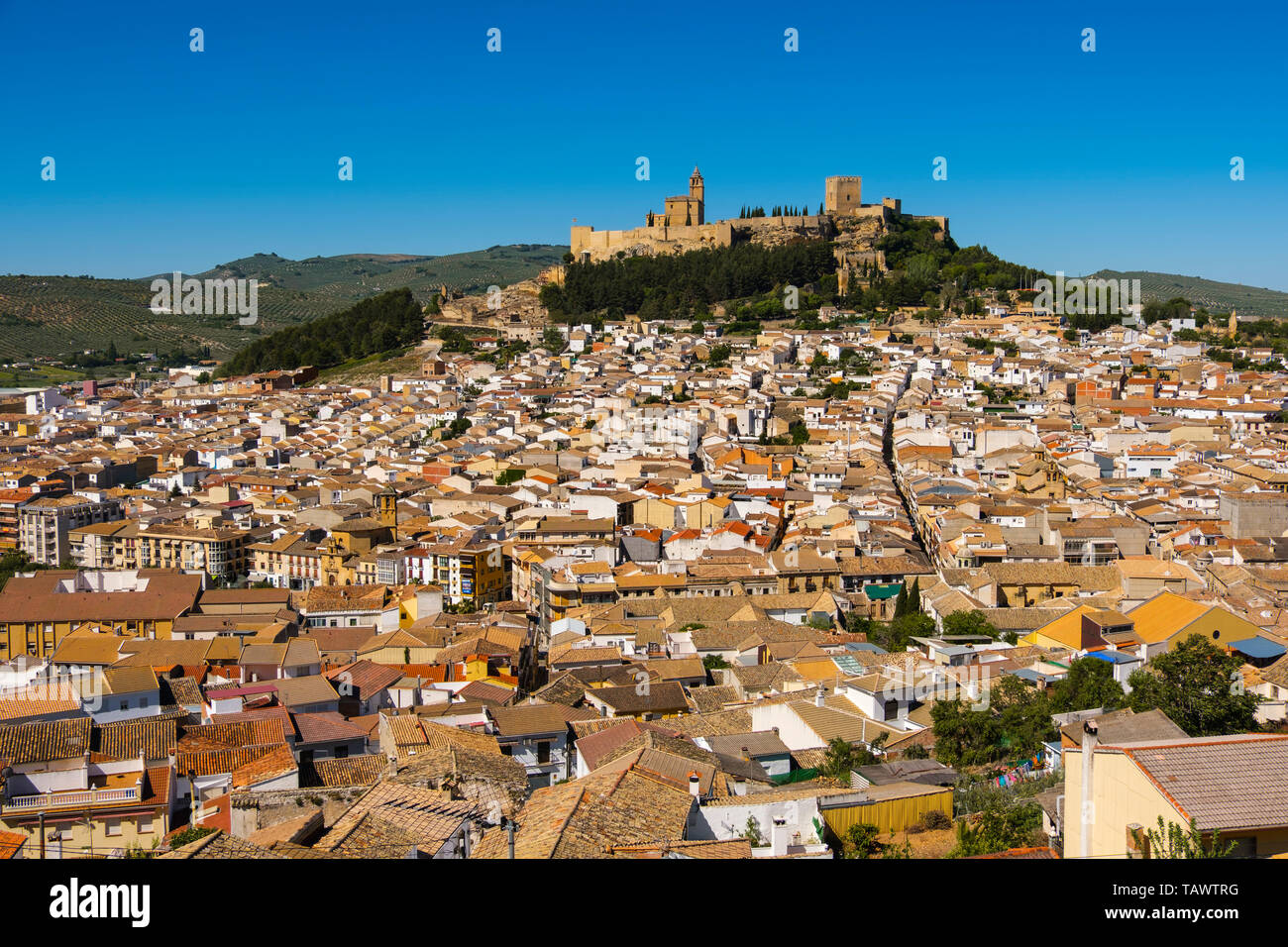 Panoramic view typical Andalusian village of Alcala la Real. Jaen ...