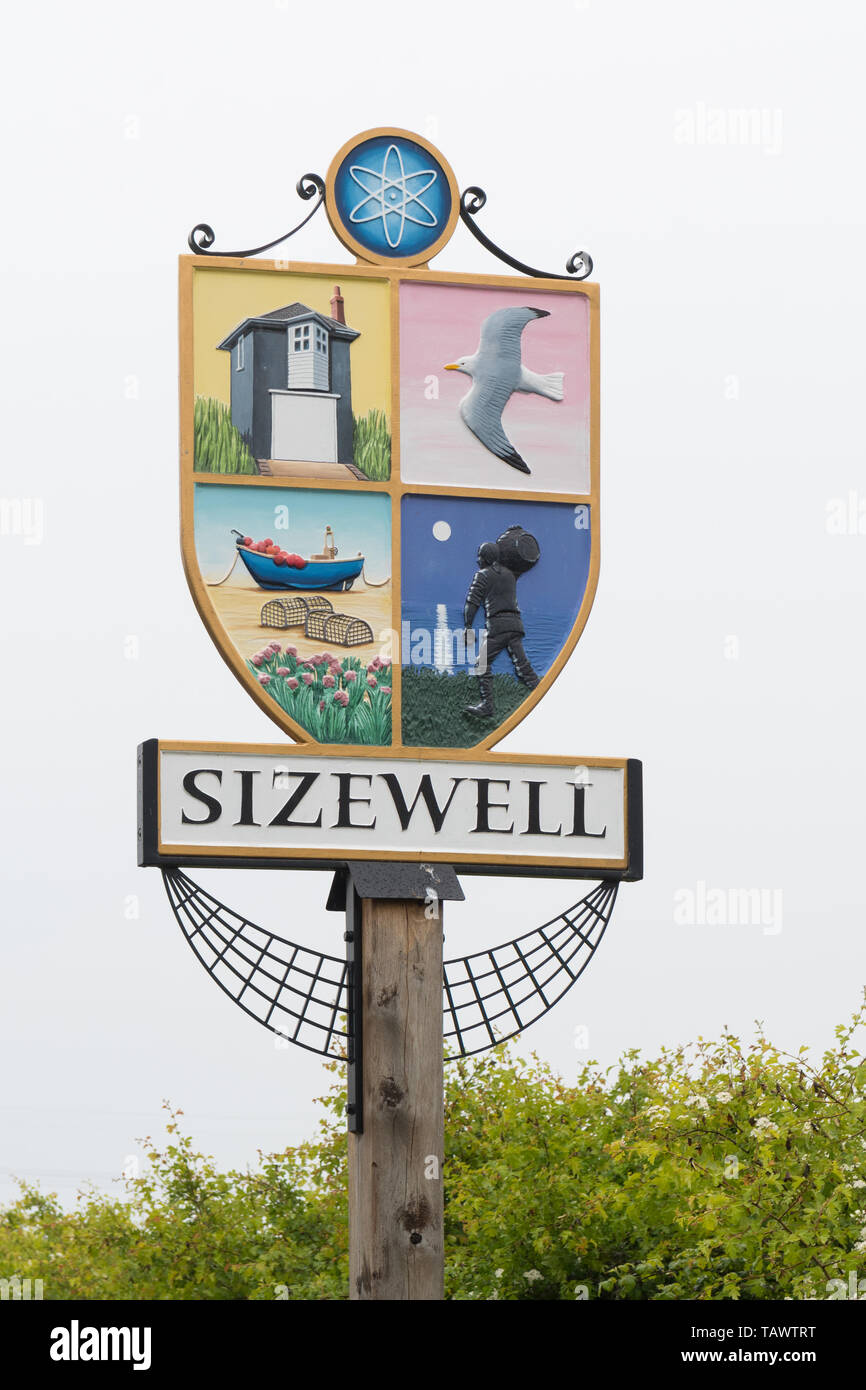Sizewell village sign, Suffolk, England, UK - painted by artist Jenny ...