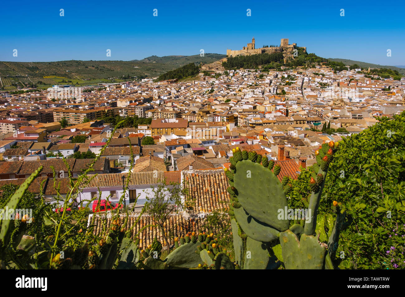 Panoramic view typical Andalusian village of Alcala la Real. Jaen ...