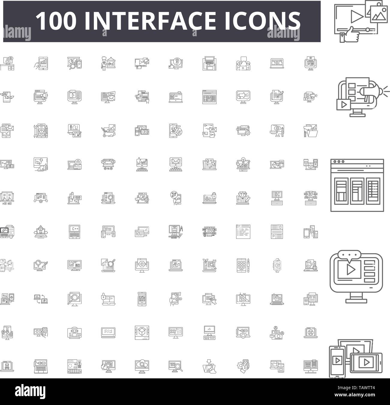 Interface line icons, signs, vector set, outline illustration concept ...