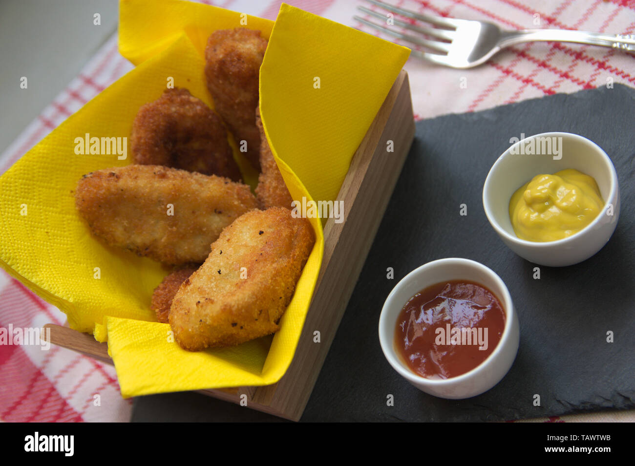 View from above of a snack in a bar formed by some croquettes with ...