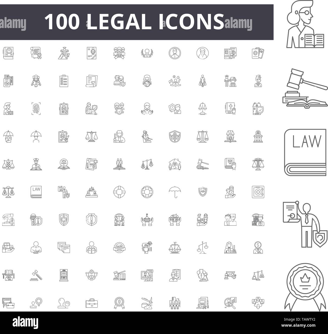 Legal line icons, signs, vector set, outline illustration concept Stock ...