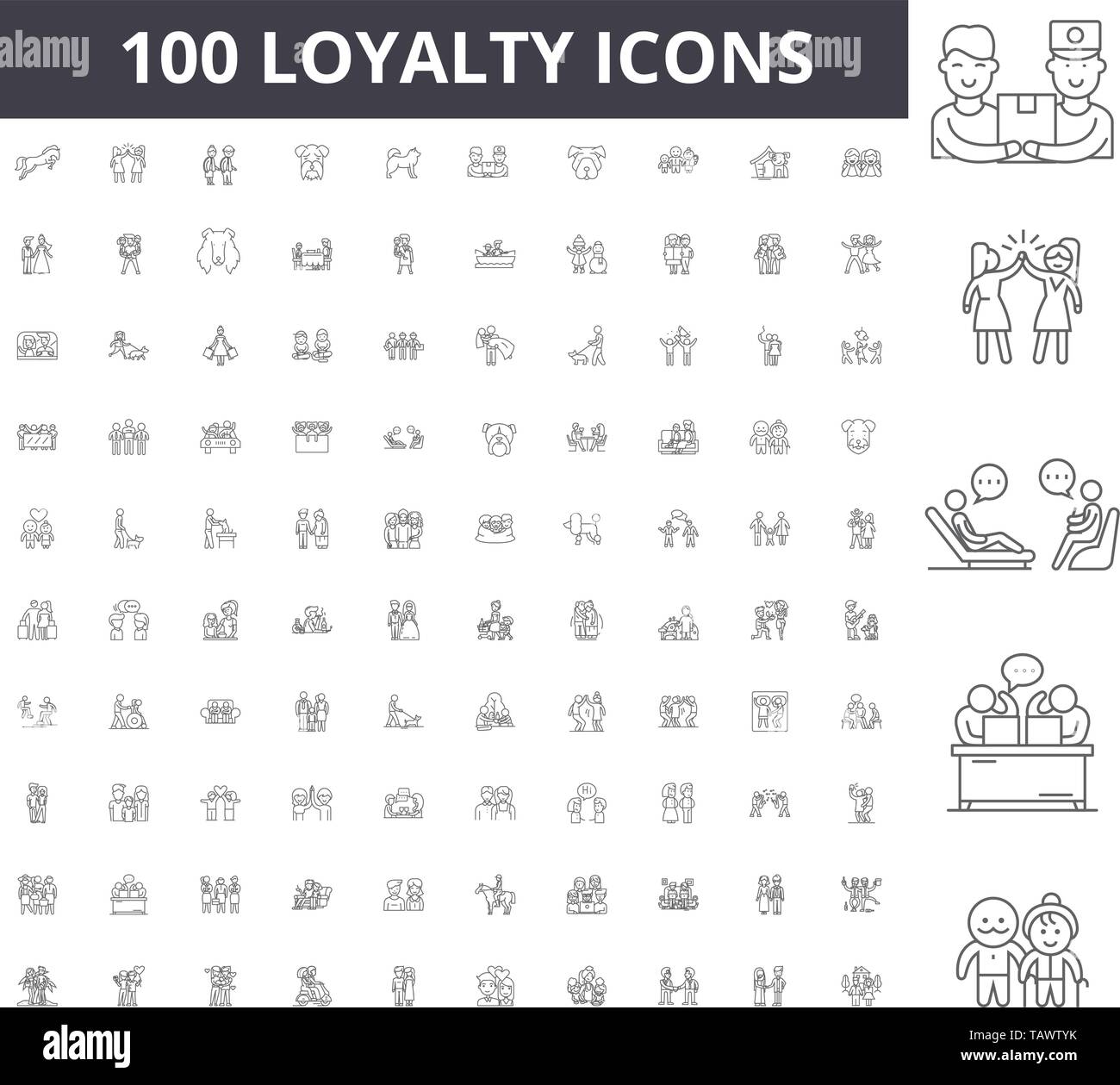 Loyalty line icons, signs, vector set, outline illustration concept ...