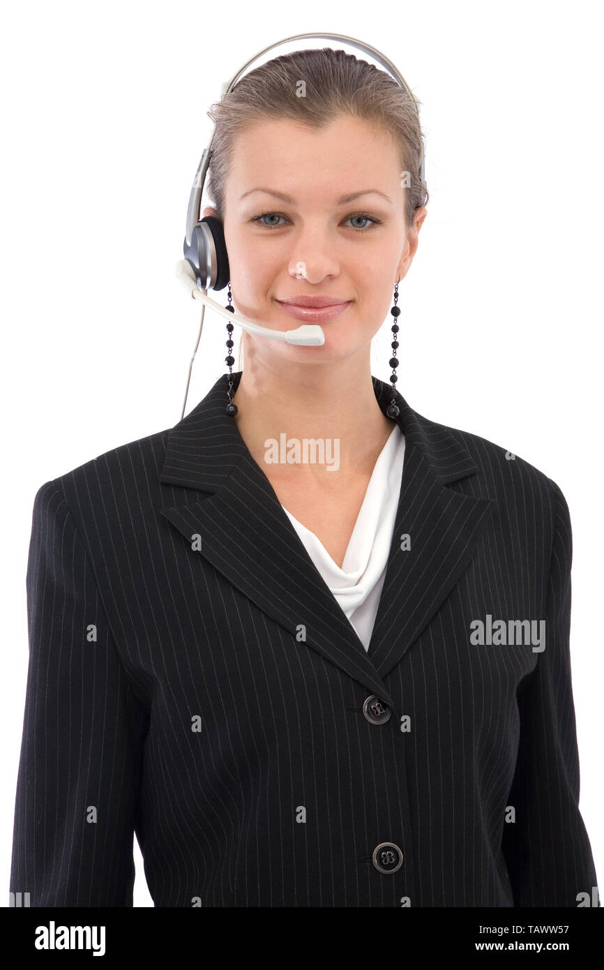 beautiful call center operator portrait on white background Stock Photo - Alamy