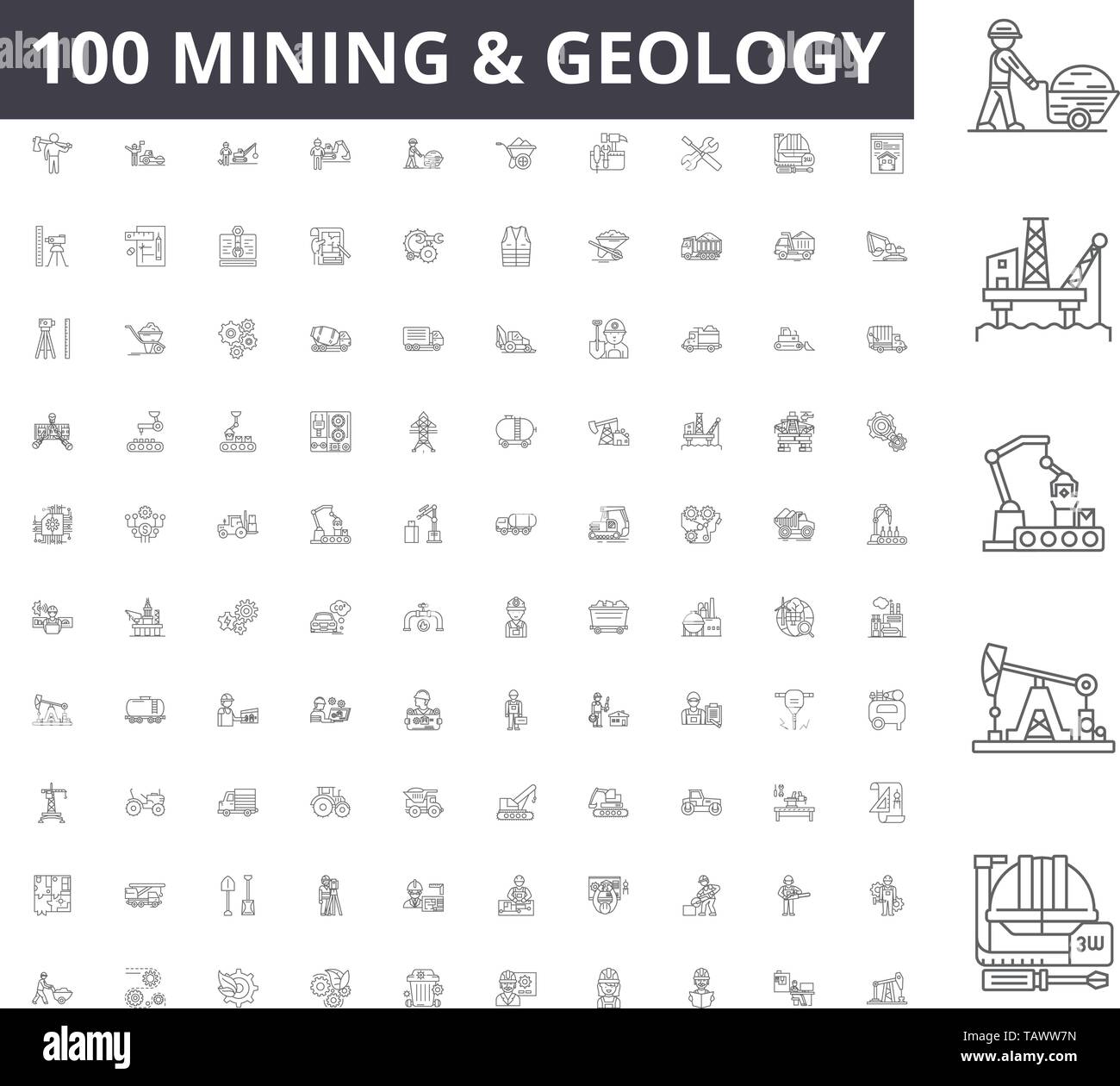 Mining line icons, signs, vector set, outline illustration concept ...