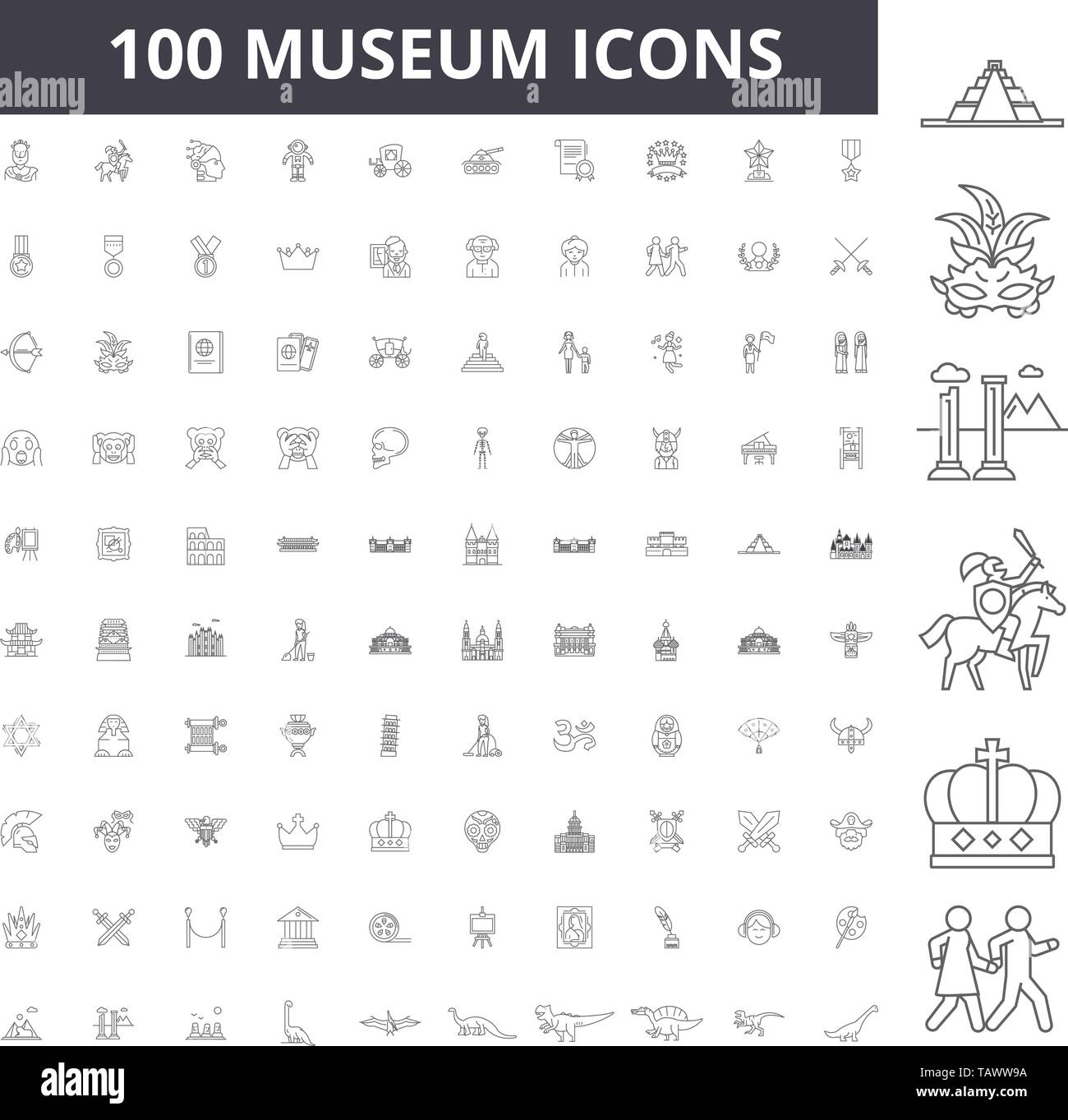 Museum line icons, signs, vector set, outline illustration concept ...