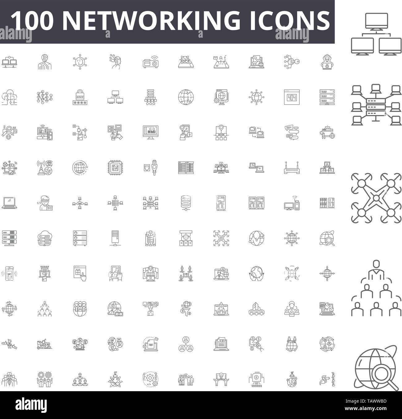 Networking line icons, signs, vector set, outline illustration concept ...