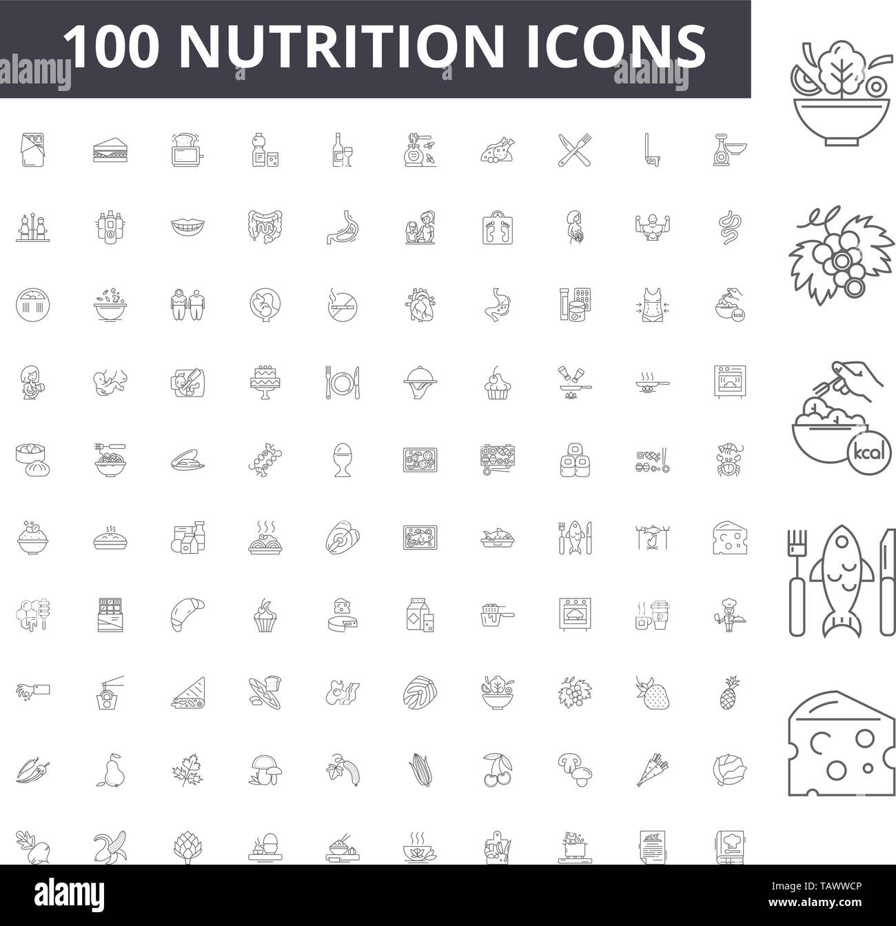Nutrition line icons, signs, vector set, outline illustration concept ...