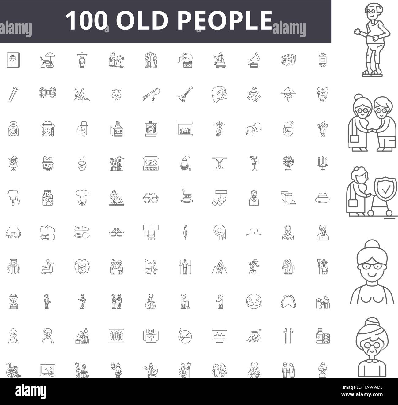 Old people line icons, signs, vector set, outline illustration concept ...