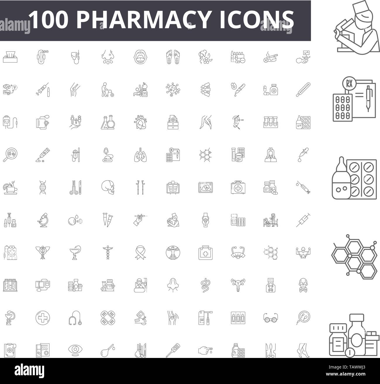 Pharmacy line icons, signs, vector set, outline illustration concept ...
