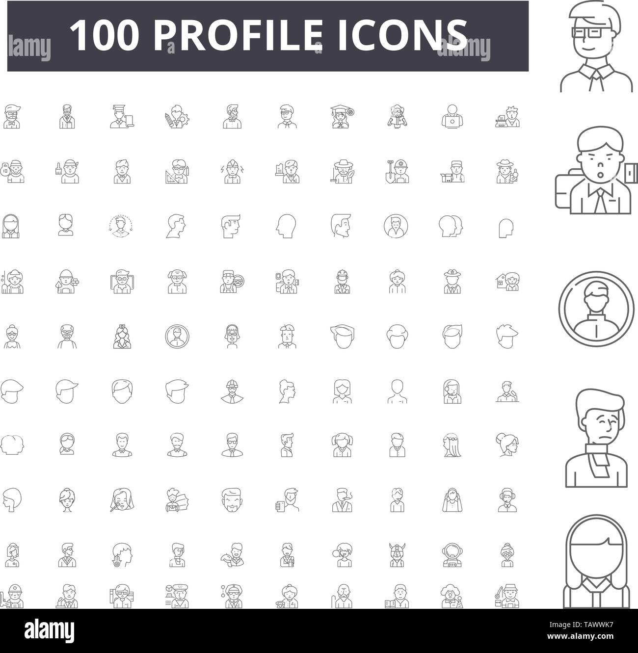 Profile line icons, signs, vector set, outline illustration concept ...