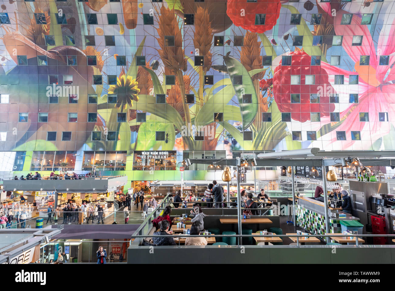 Rotterdam, Netherlands - May 2, 2019 : People eating in an elevated ...
