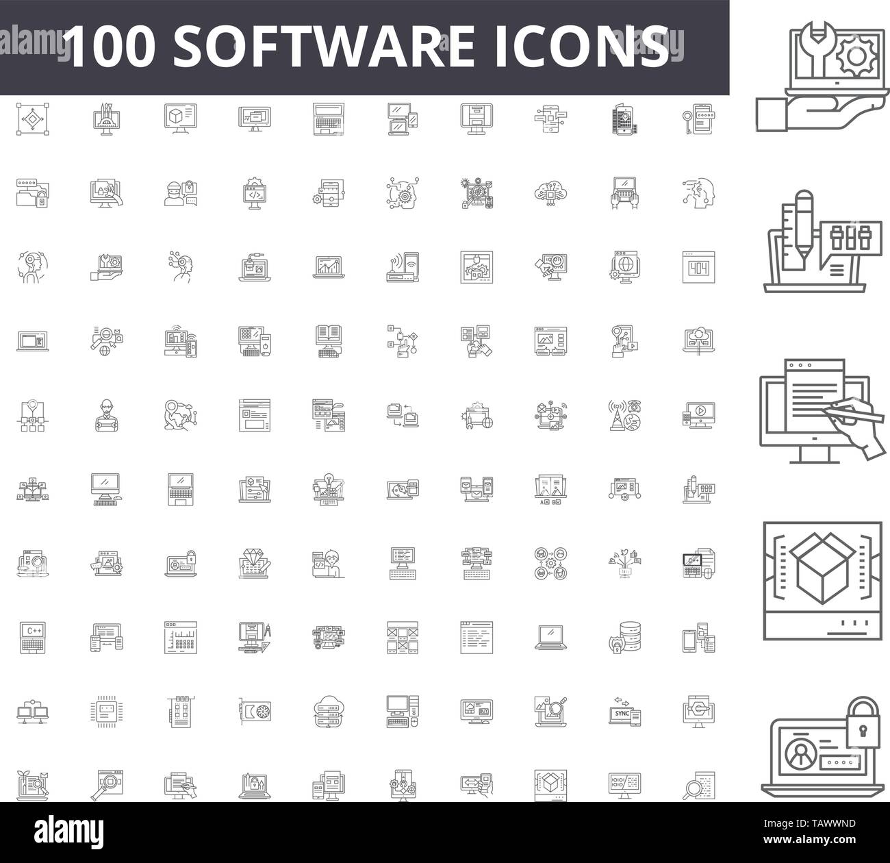 Software line icons, signs, vector set, outline illustration concept ...