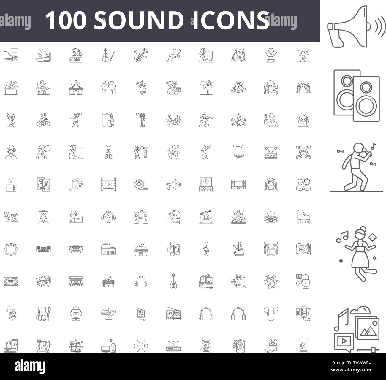 Sound line icons, signs, vector set, outline illustration concept Stock ...