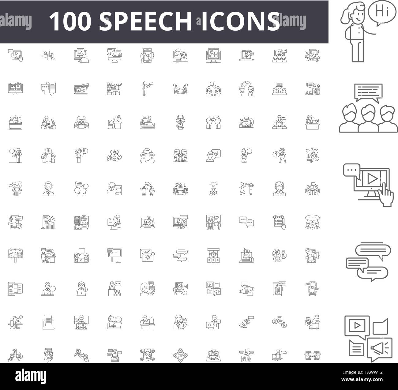 Speech line icons, signs, vector set, outline illustration concept ...