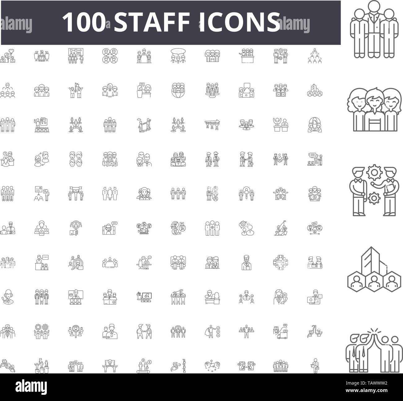 Staff line icons, signs, vector set, outline illustration concept Stock ...