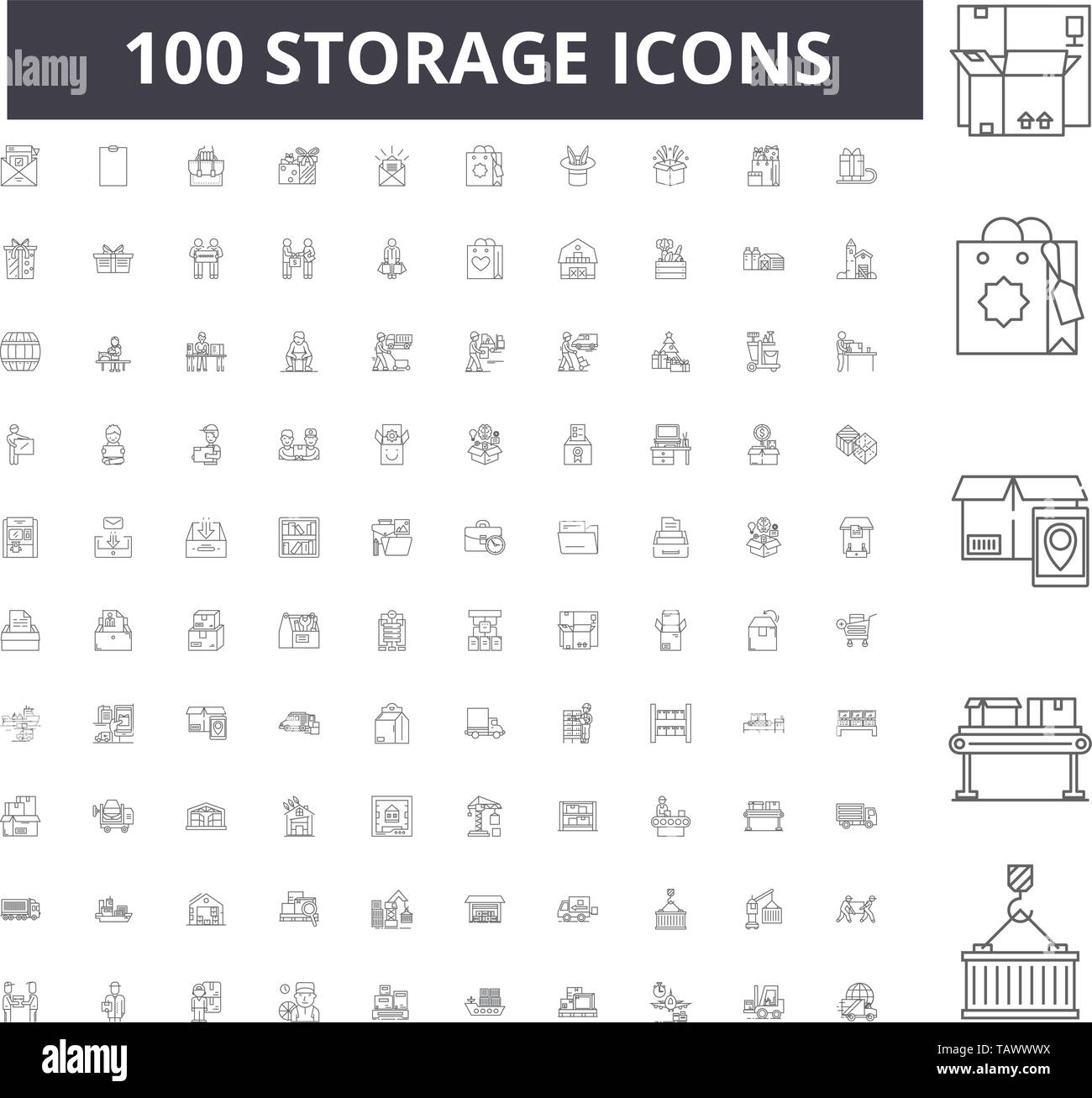 Storage line icons, signs, vector set, outline illustration concept ...
